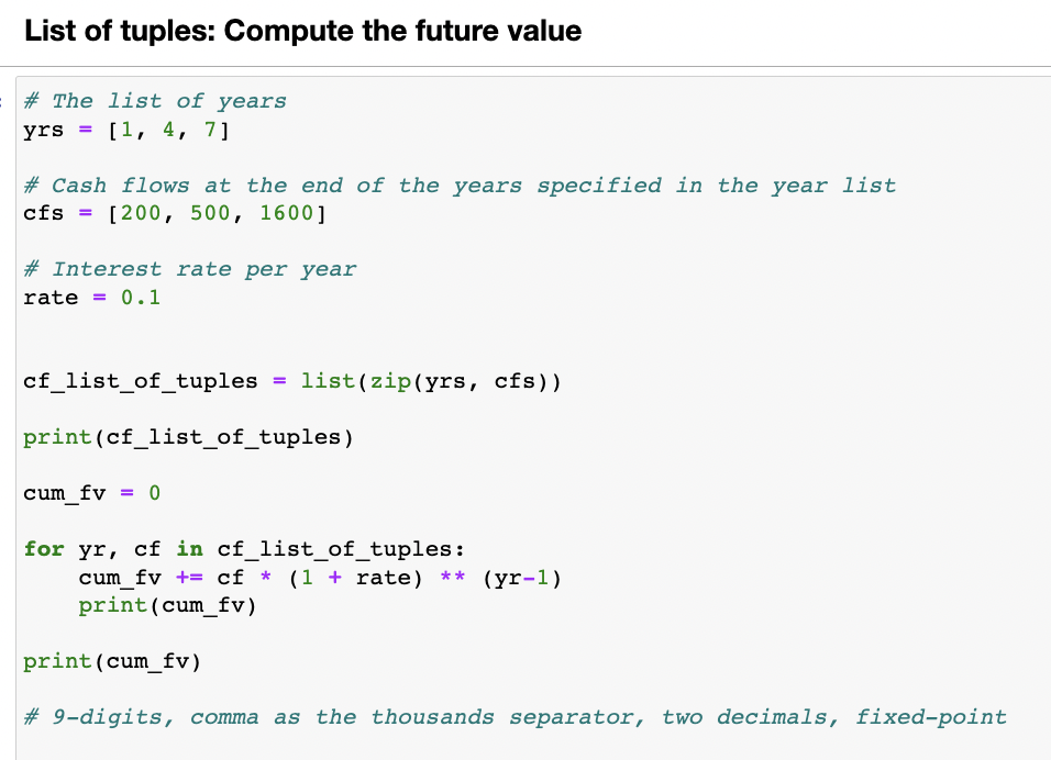 Solved Cumulative future value =3,486.97List of tuples: | Chegg.com