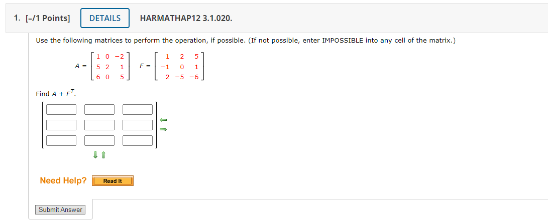 Solved Use the following matrices to perform the operation, | Chegg.com