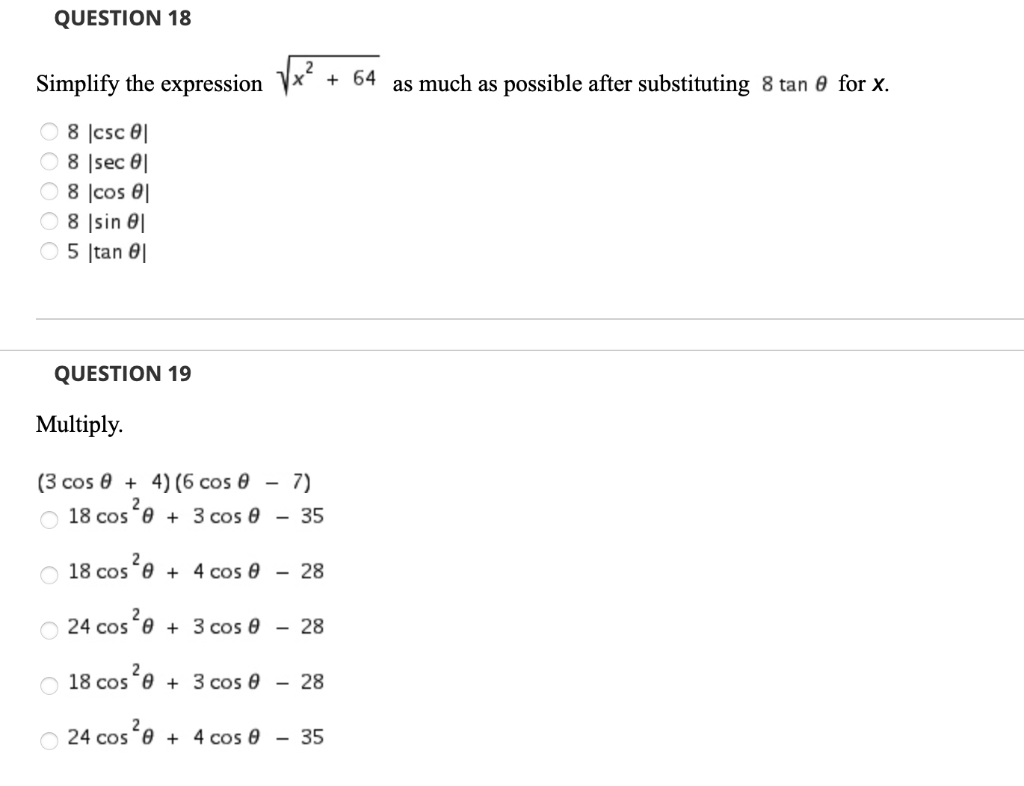 Solved Simplify the expression x2+64 as much as possible | Chegg.com