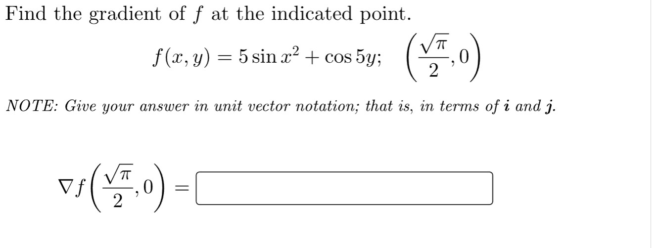 Solved Find the gradient of f at the indicated point. | Chegg.com