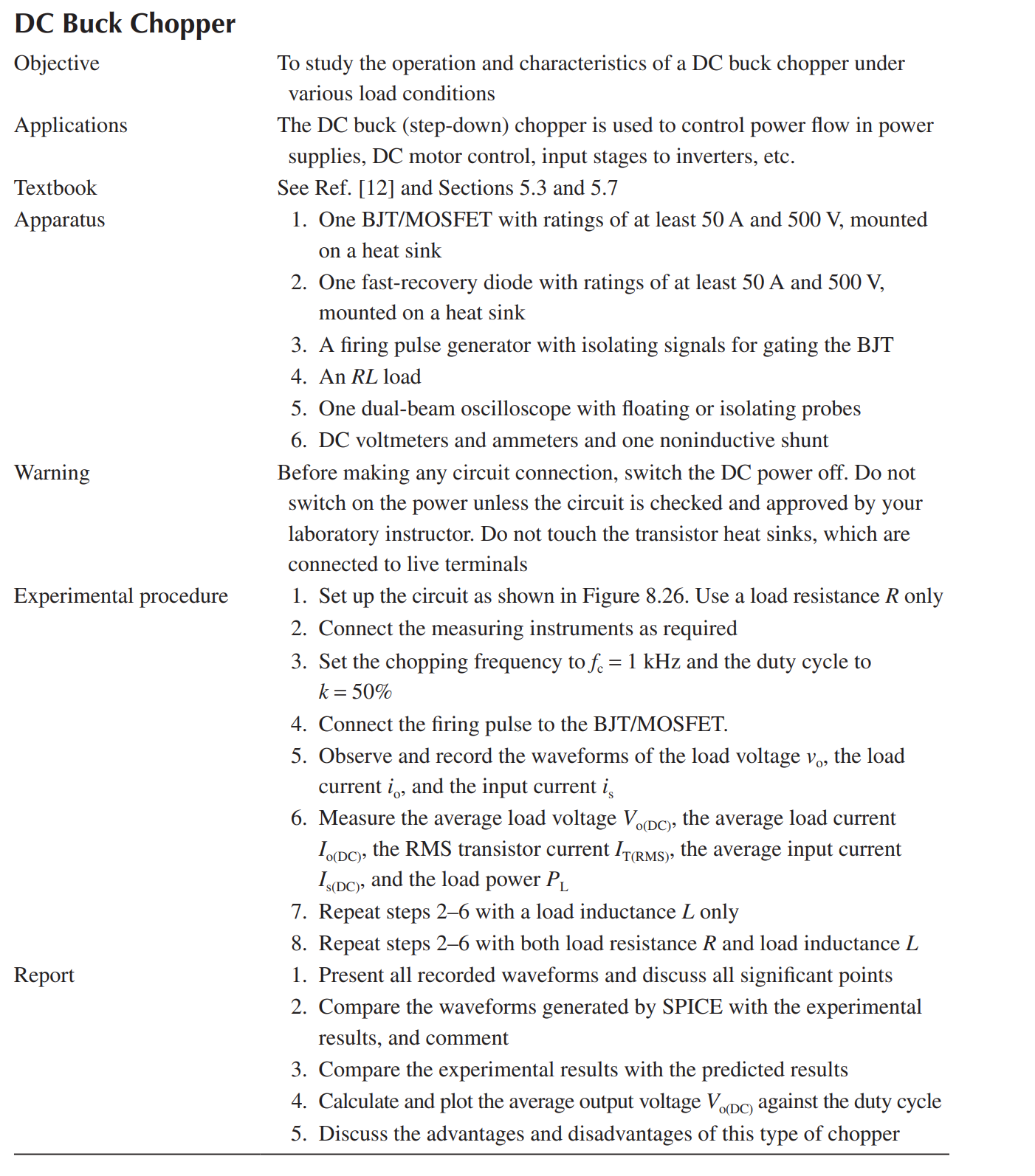 DC Buck Chopper Objective Applications Textbook | Chegg.com
