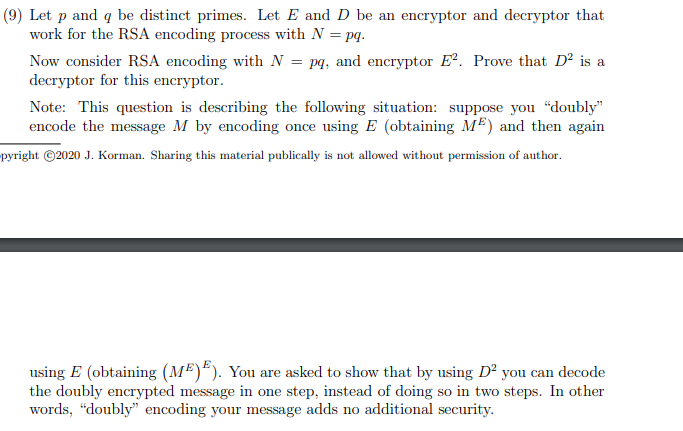 Solved (9) Let p and q be distinct primes. Let E and D be an | Chegg.com