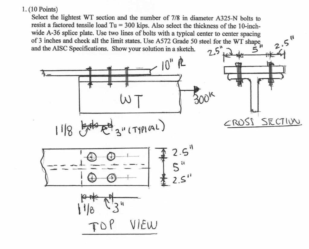 1. (10 Points) Select the lightest WT section and the | Chegg.com