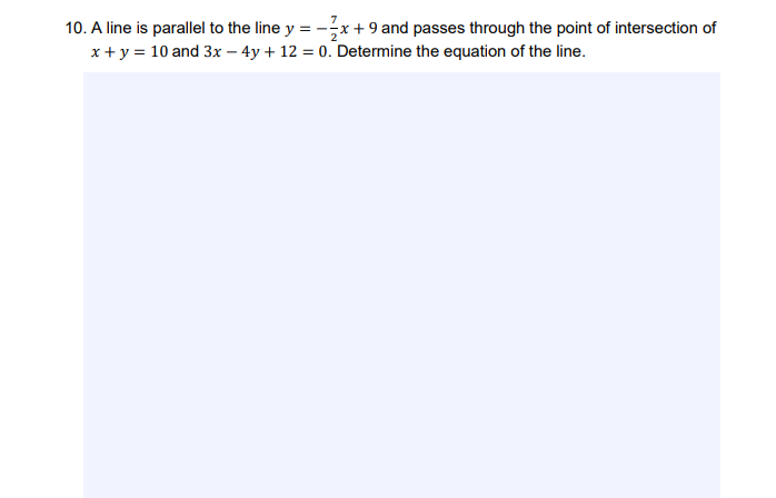 Solved 10. A line is parallel to the line y=−27x+9 and | Chegg.com