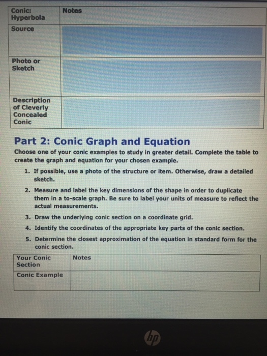 Solved Cleverly Concealed Conics Portfolio Directions: For | Chegg.com