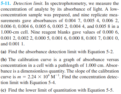 Solved 5-11. ﻿Detection limit. ﻿In spectrophotometry, we | Chegg.com