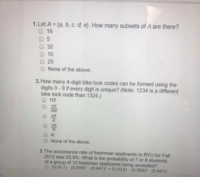 Solved 1.Let A = {a, b, c, d, e). How many subsets of A are | Chegg.com
