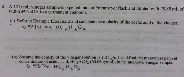 Solved A 10.0-mL vinegar sample is pipetted into an | Chegg.com