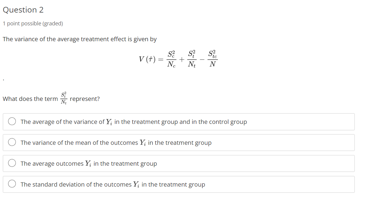 Solved The variance of the average treatment effect is given | Chegg.com