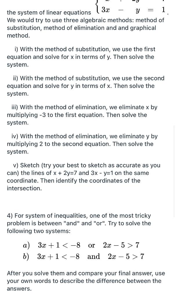 Solved 3x the system of linear equations Y = 1 We would try | Chegg.com