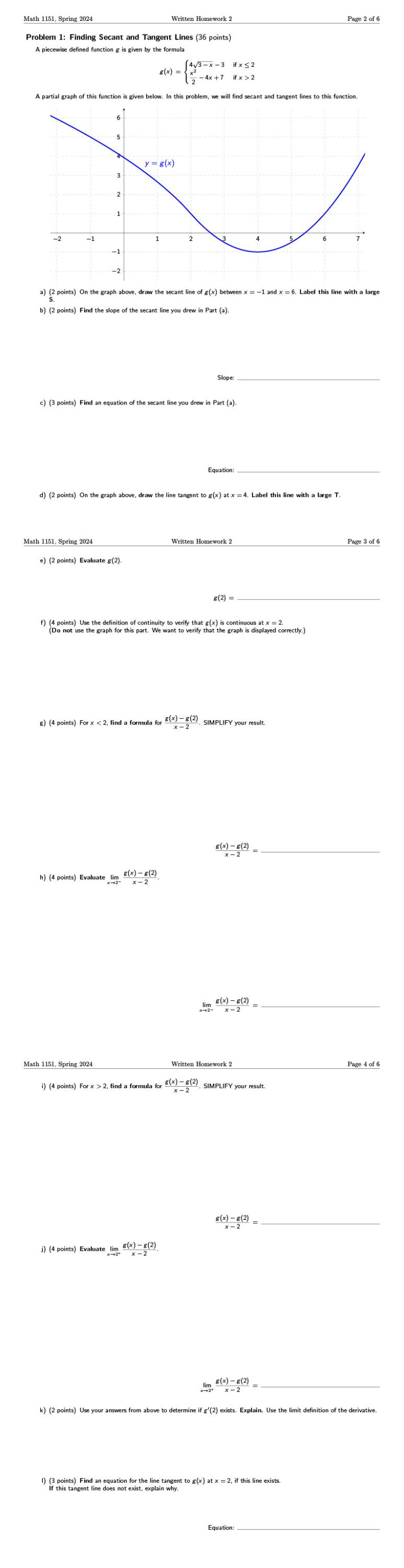 Solved Problem 1: Finding Secant and Tangent Lines (36 | Chegg.com