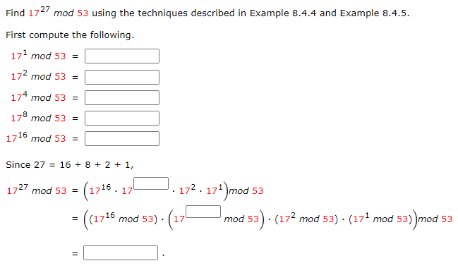 Solved Find 1727mod53 using the techniques described in | Chegg.com