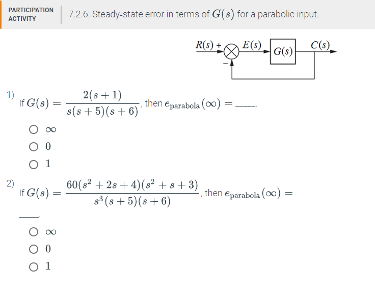 Solved PARTICIPATION ACTIVITY 7.2.6: Steady-state error in | Chegg.com