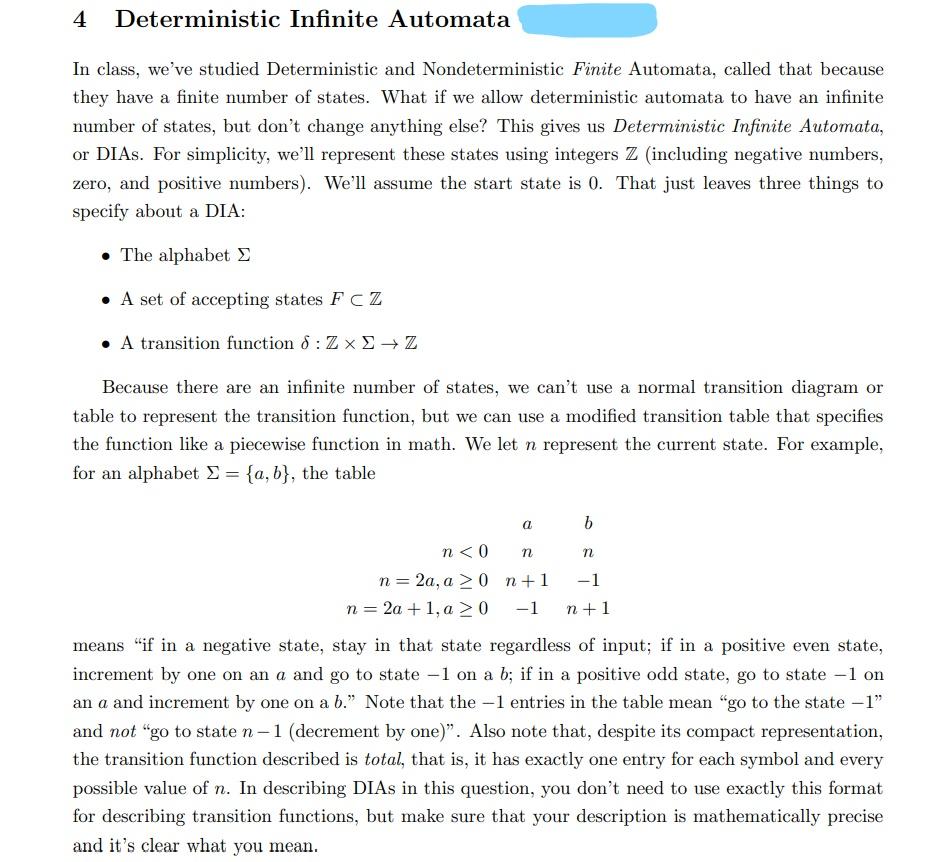 Solved 4 Deterministic Infinite Automata In class, we've | Chegg.com