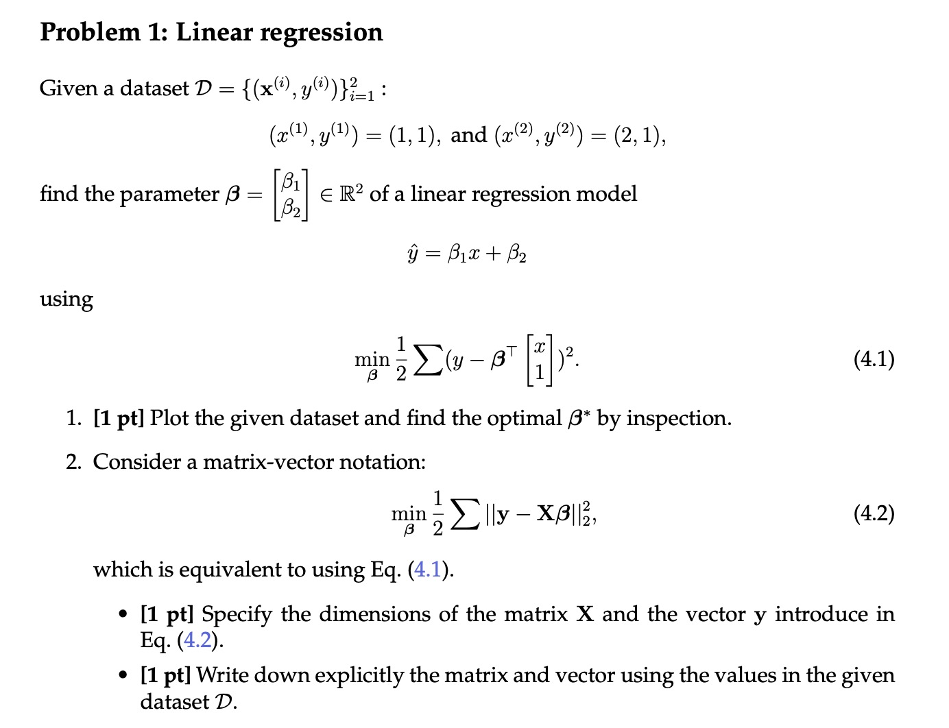 Solved Problem 1: Linear regressionGiven a dataset | Chegg.com
