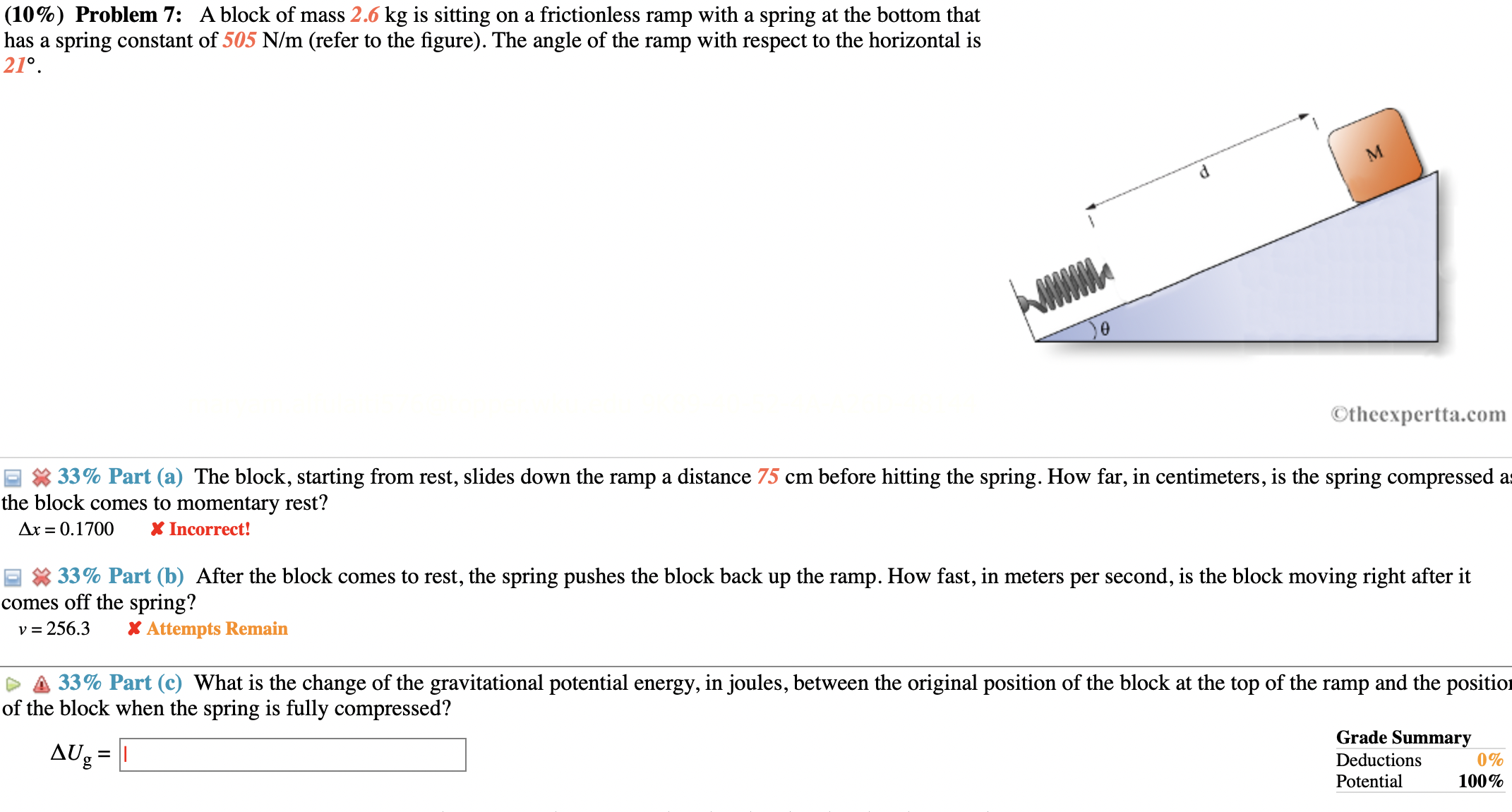 Solved (10\%) Problem 7: A block of mass 2.6 kg is sitting | Chegg.com