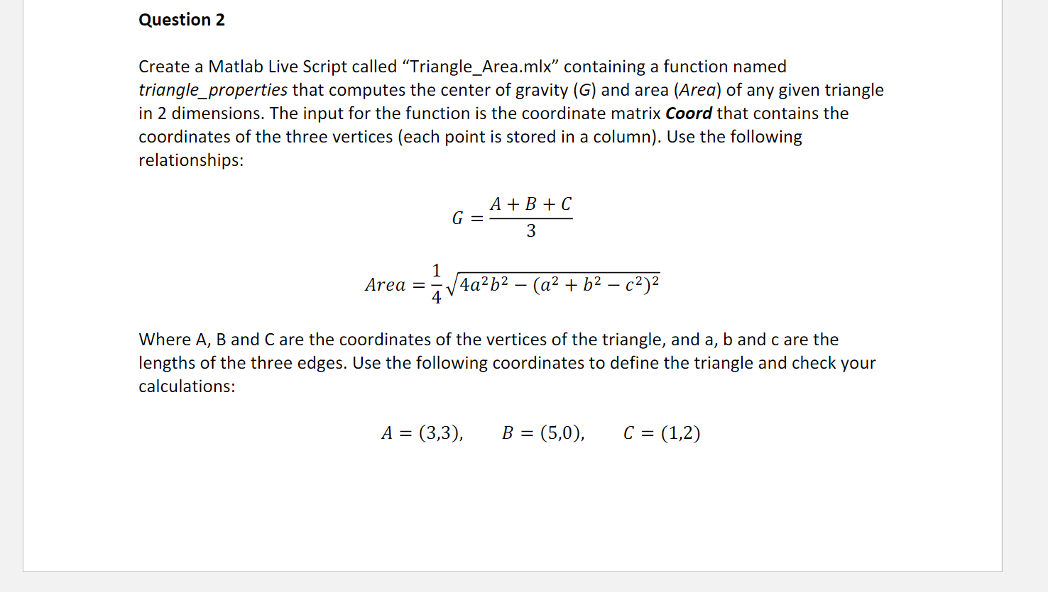 Solved Question 2 Create a Matlab Live Script called | Chegg.com