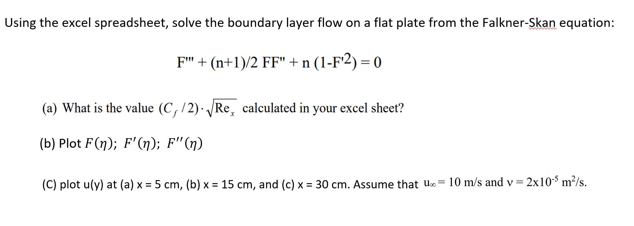 Using the excel spreadsheet, solve the boundary layer | Chegg.com