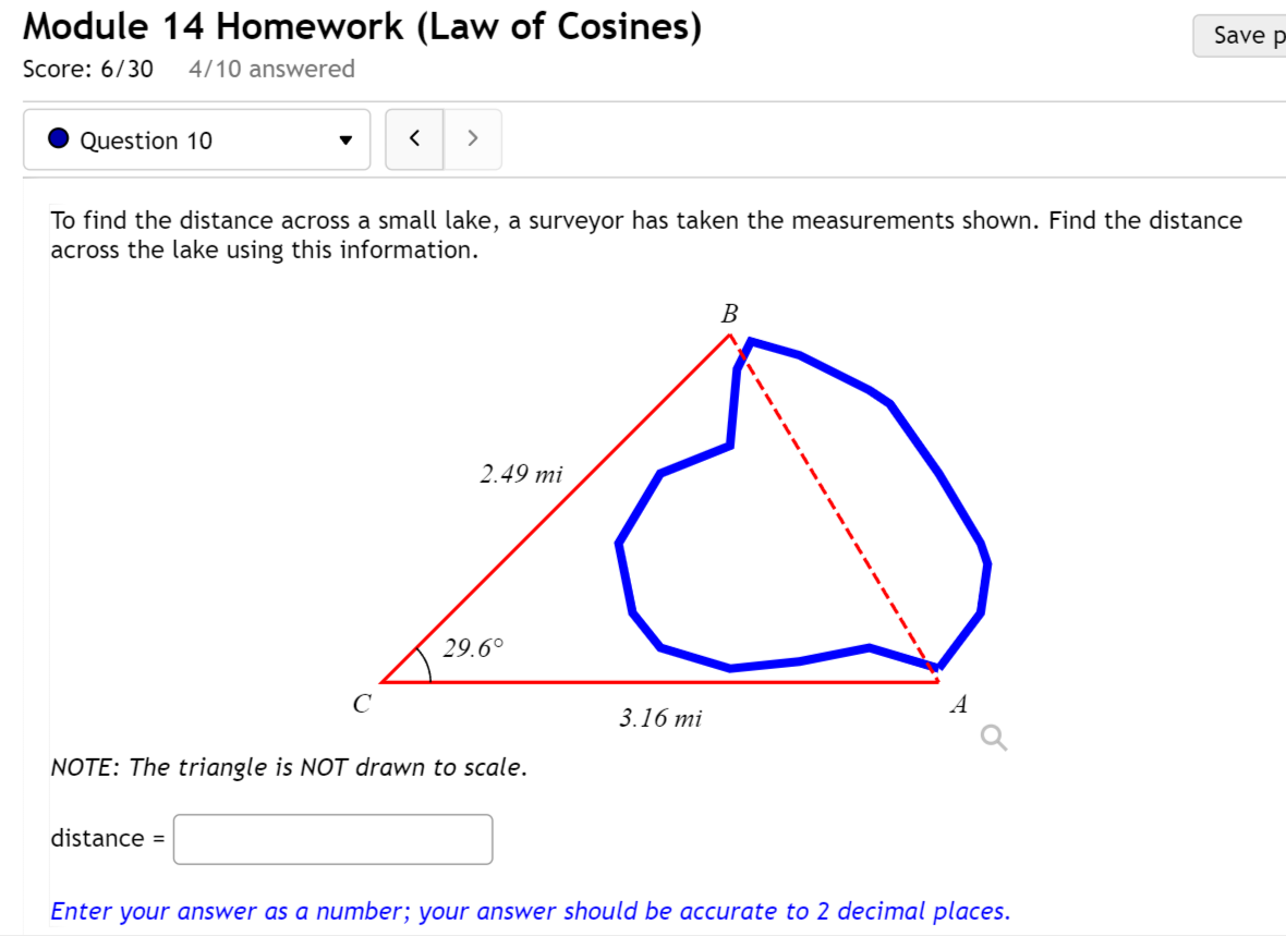 Solved Module 14 Homework (Law of Cosines) Score: 6/30 4/10 | Chegg.com