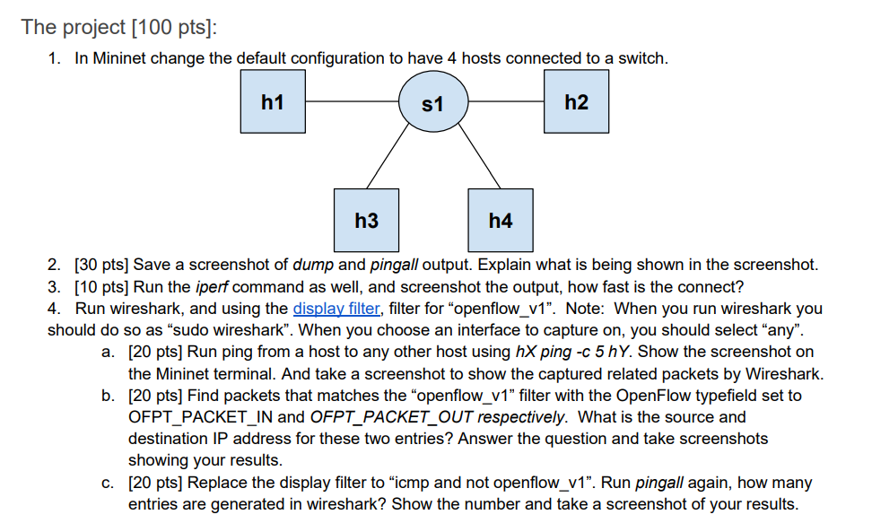 Solved The project [100 pts]: 1. In Mininet change the | Chegg.com