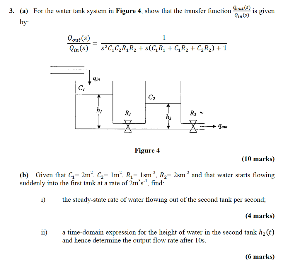 3. (a) For the water tank system in Figure 4, show | Chegg.com