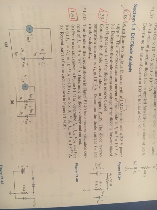 Solved Determine the atio of uiem P1.39 Section 1.3 DC Diode | Chegg.com