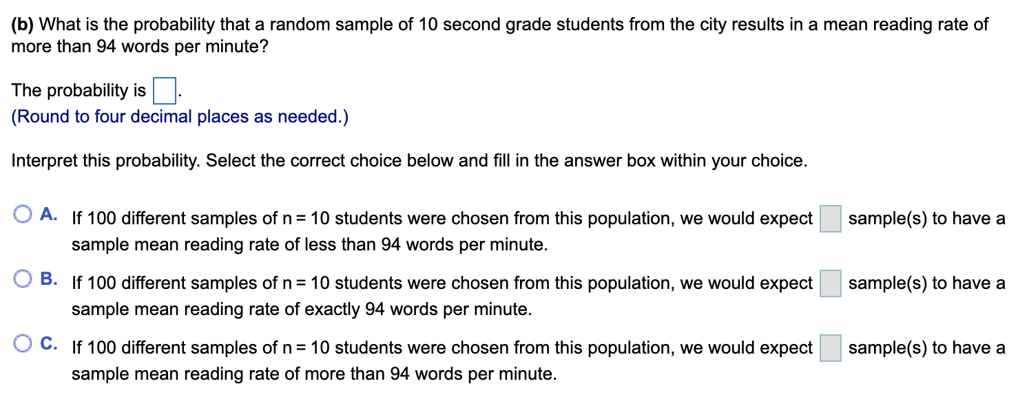 Solved The reading speed of second grade students in a large | Chegg.com