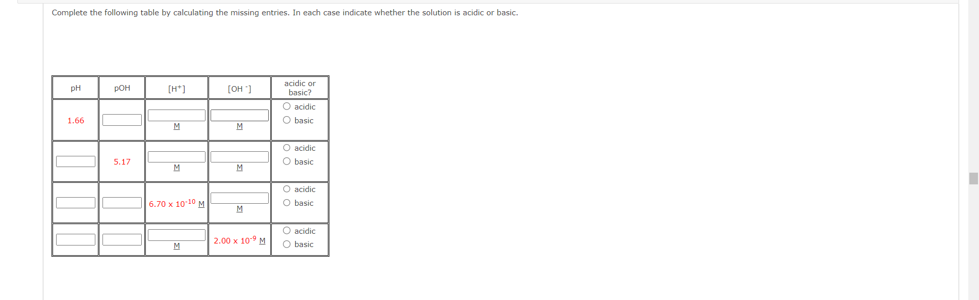 Solved Complete the following table by calculating the | Chegg.com
