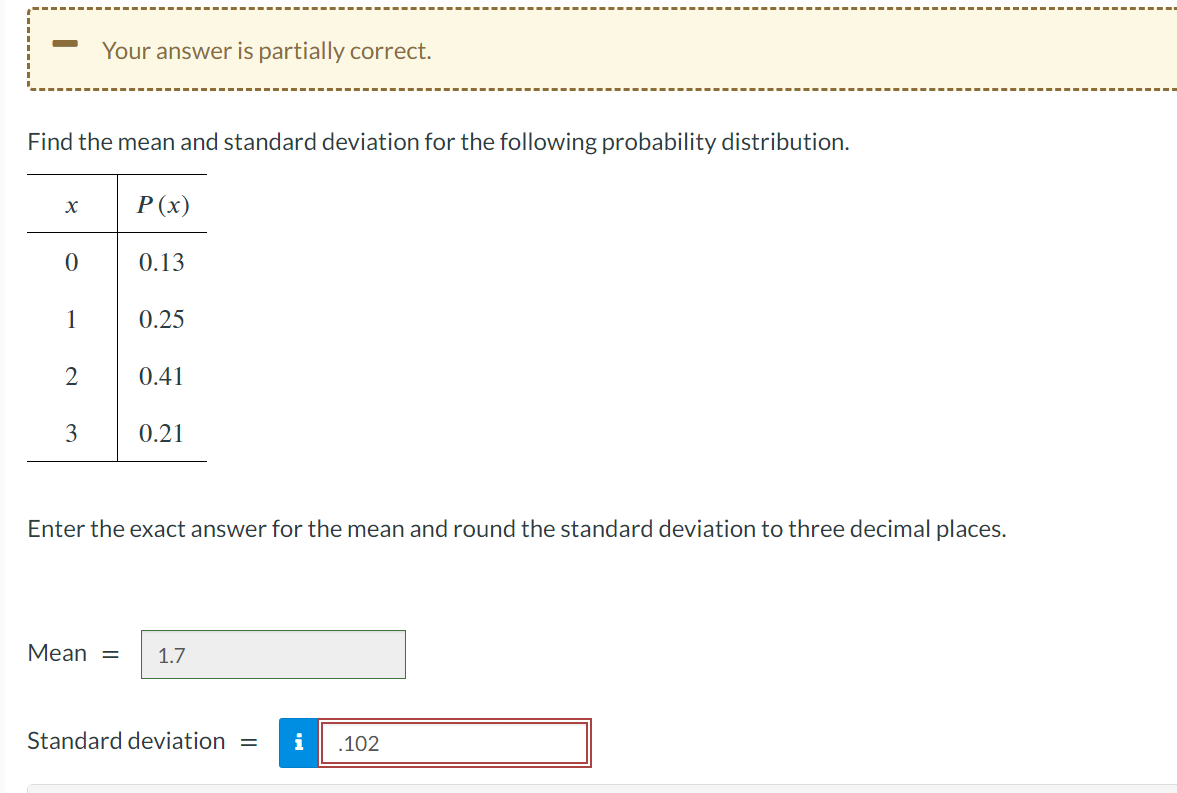 Solved Find the mean and standard deviation for the | Chegg.com