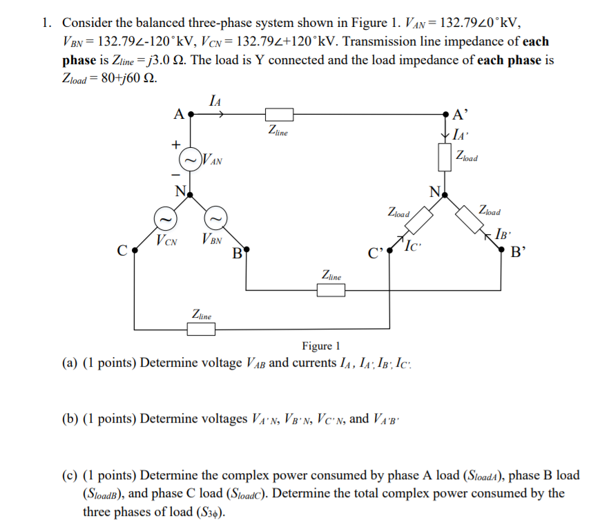 Solved 1. Consider the balanced three-phase system shown in | Chegg.com