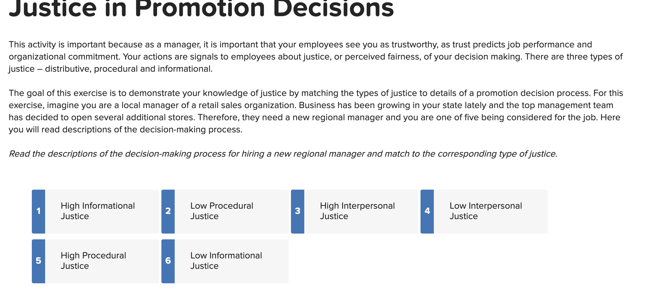 Solved Justice in Promotion Decisions This activity is | Chegg.com