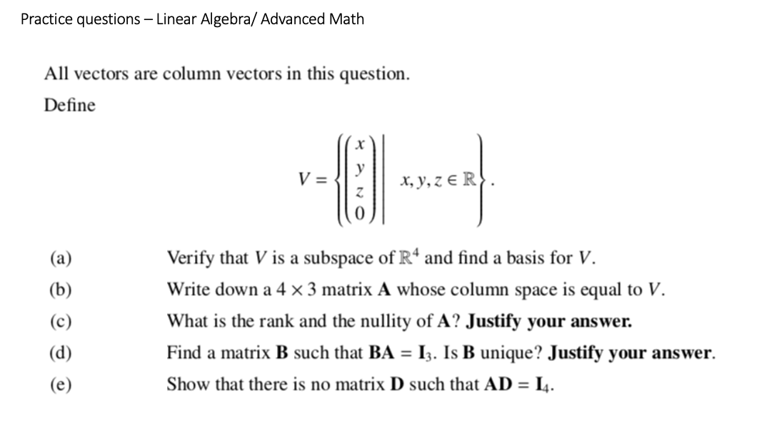 Solved Practice questions - Linear Algebra/ Advanced Math | Chegg.com