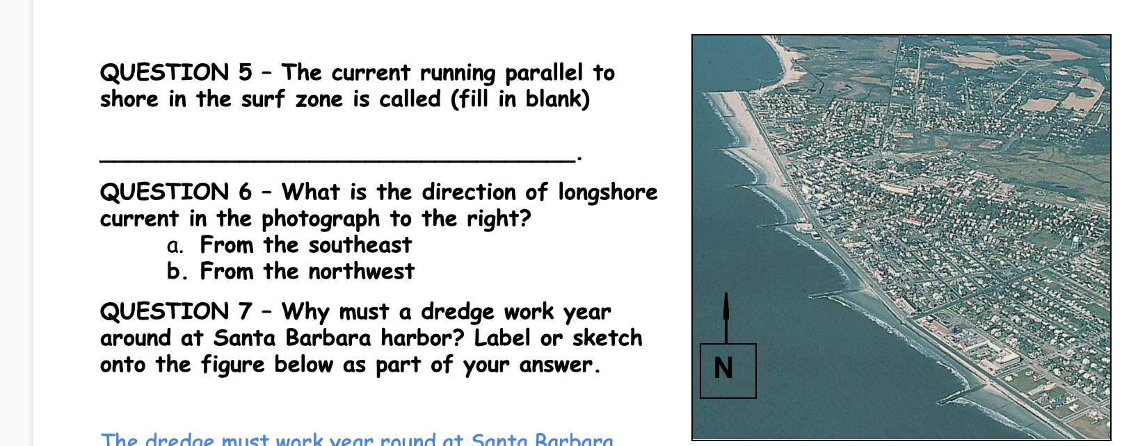 Solved QUESTION 5 - The current running parallel to shore in | Chegg.com