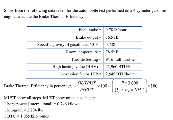 Solved Show from the following data taken for the automobile | Chegg.com