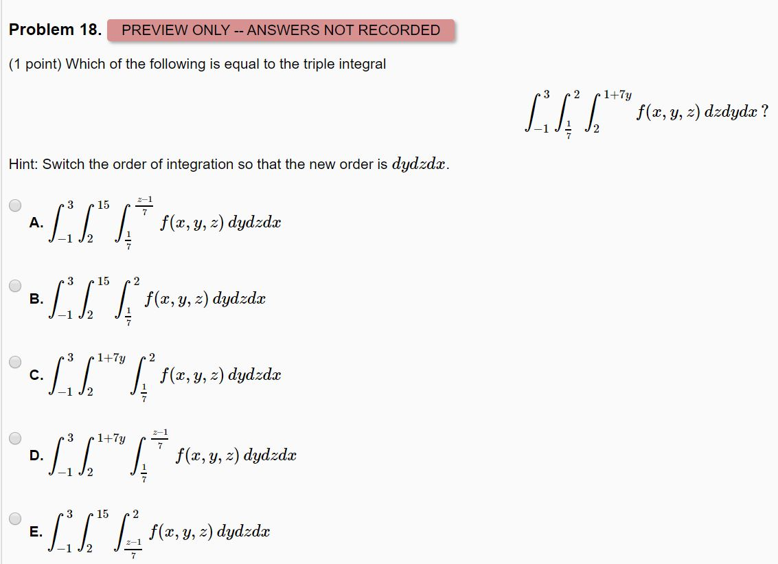 Solved Problem 18. PREVIEW ONLY -- ANSWERS NOT RECORDED (1 | Chegg.com