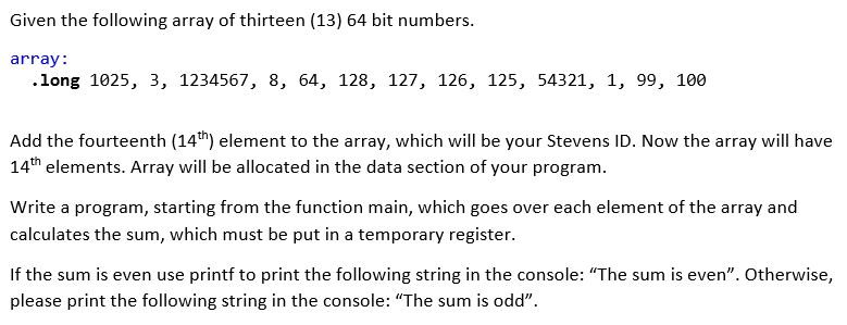 Given the following array of thirteen (13) 64 bit | Chegg.com