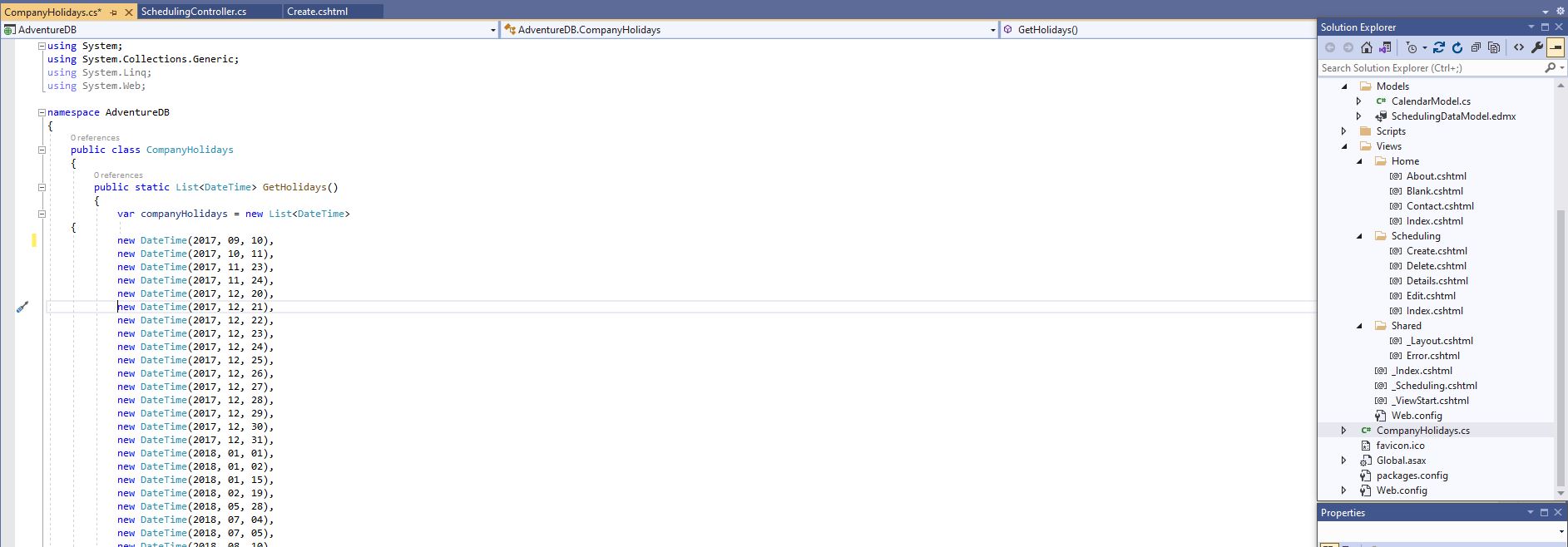 Solved ASP.NET MVC C# VS 2019I have a list of holidays in | Chegg.com