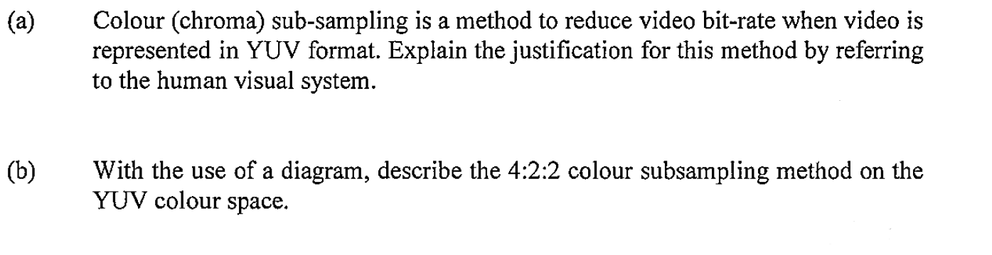 Solved (a) Colour (chroma) sub-sampling is a method to | Chegg.com