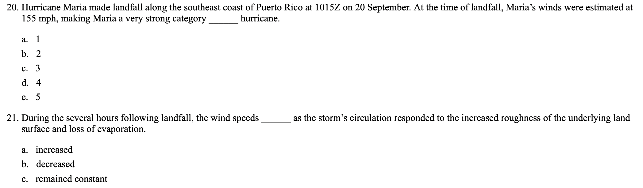 Solved Maria's Central Pressure and Maximum Sustained Wind | Chegg.com
