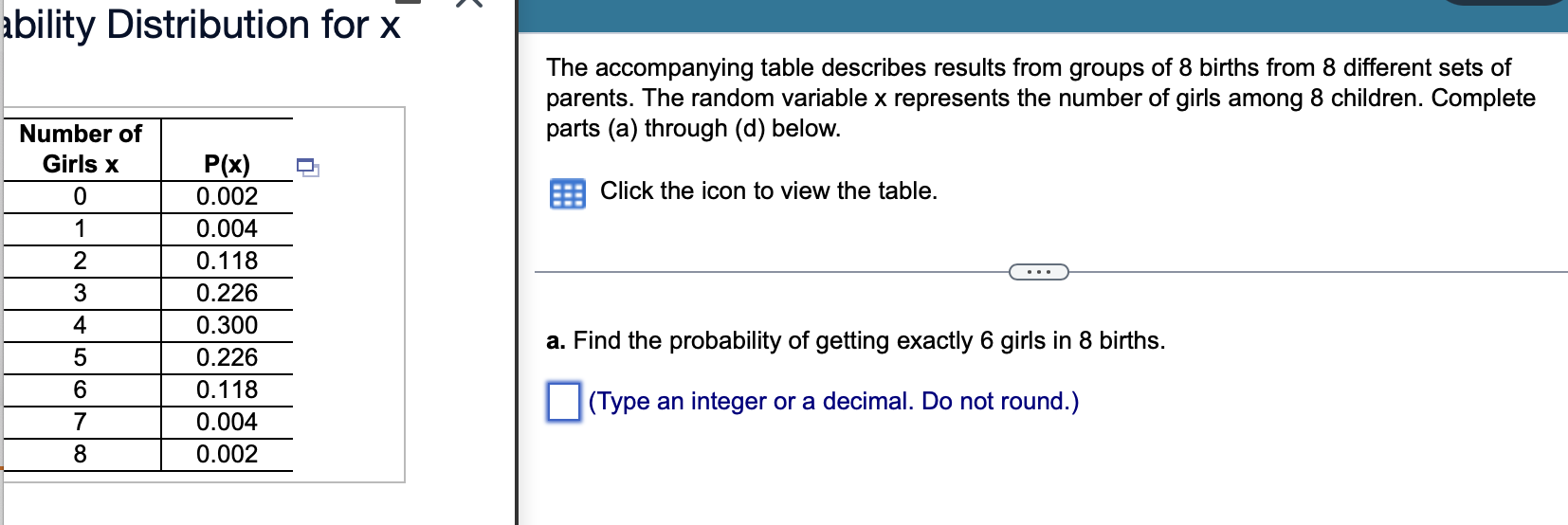 Solved ability Distribution for xThe accompanying table | Chegg.com