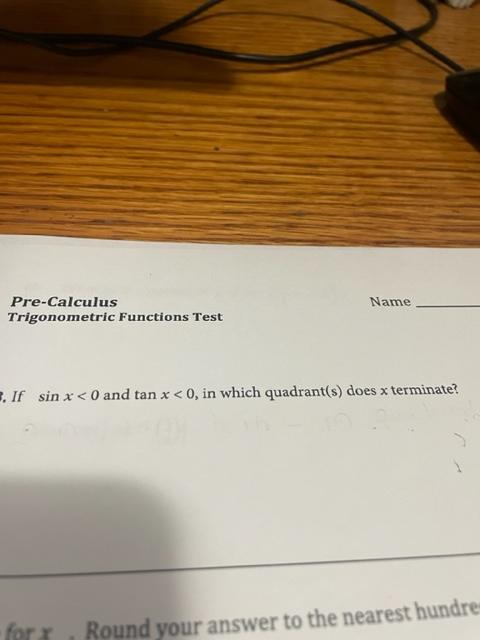 Solved Pre-Calculus Name Trigonometric Functions Test If | Chegg.com