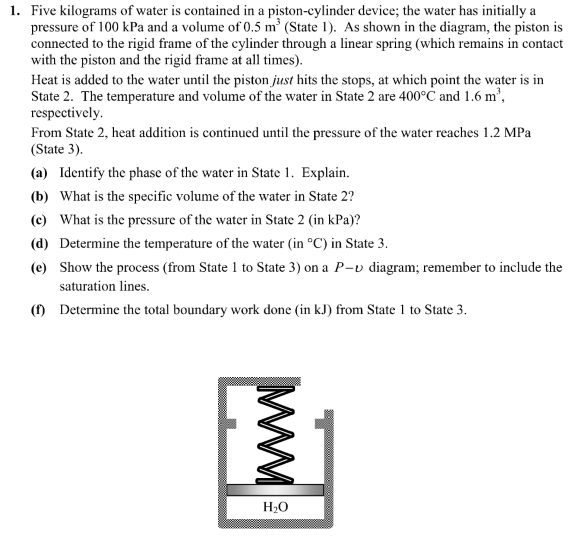 Solved 1. Five kilograms of water is contained in a | Chegg.com