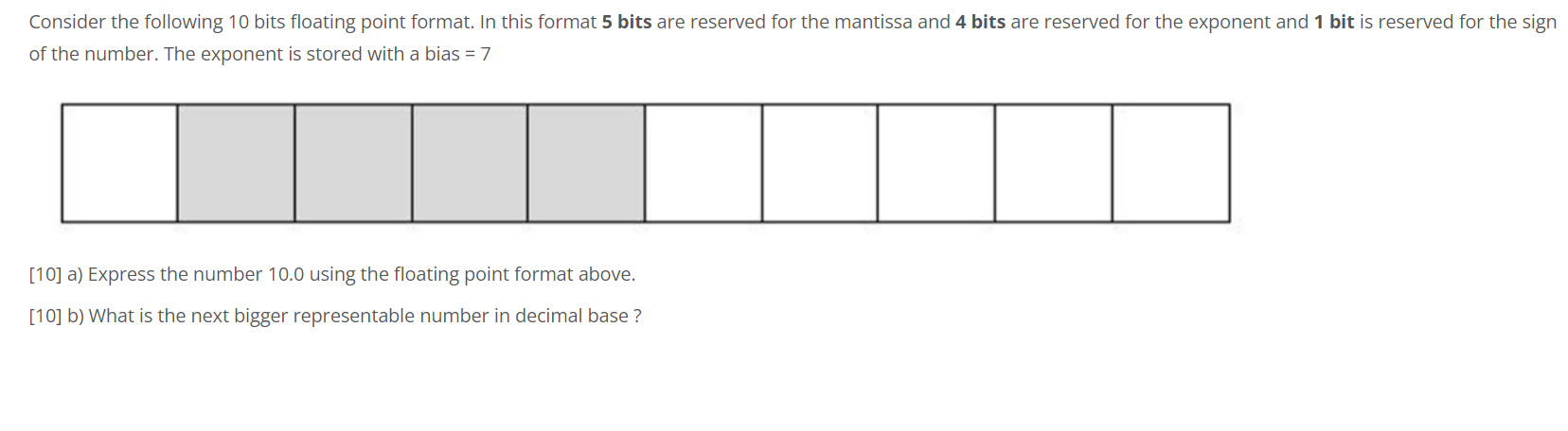 Solved Consider the following 10 bits floating point format. | Chegg.com