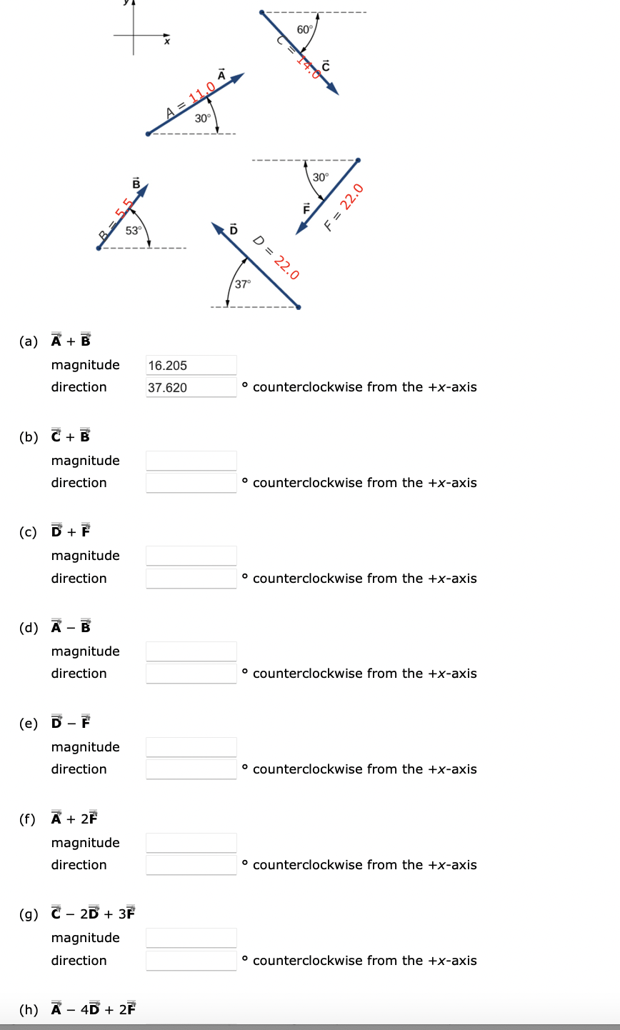 Solved (a) A+B magnitude direction ∘ counterclockwise from | Chegg.com