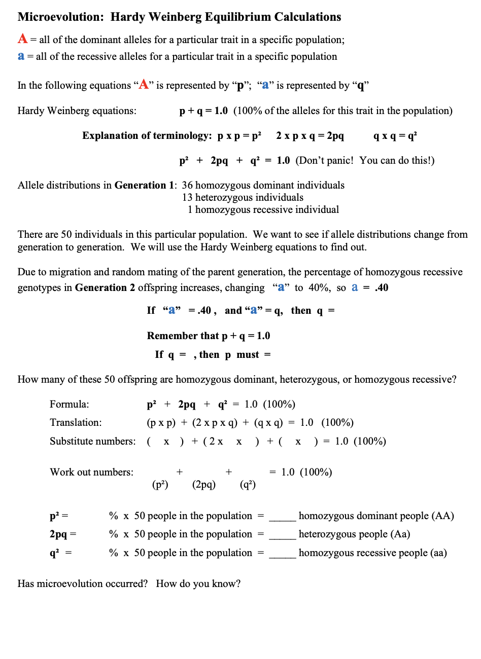 Solved Microevolution: Hardy Weinberg Equilibrium | Chegg.com