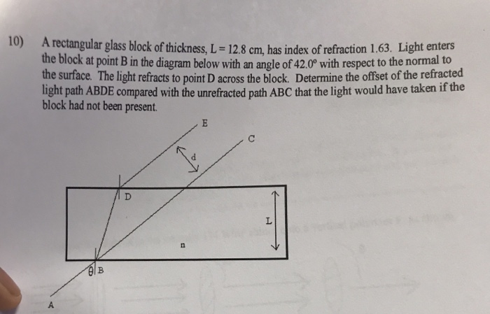 Solved 10) A rectangular glass block of thickness, L 12.8 | Chegg.com