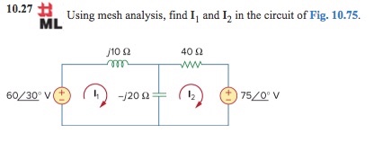 Solved Using mesh analysis, find I_1 and I_2 in the circuit | Chegg.com
