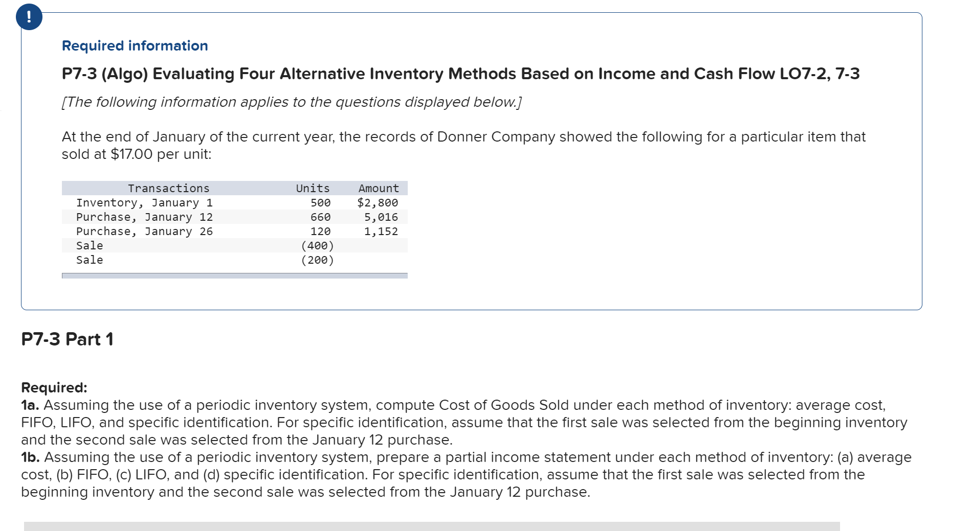 Solved P7-3 Part 1 Required: 1a. Assuming the use of a | Chegg.com