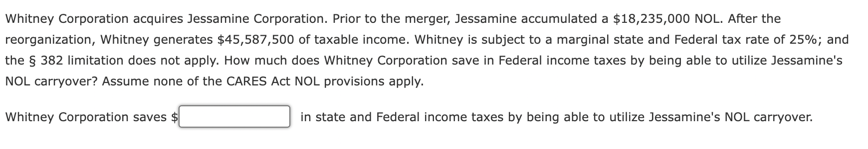 Solved Whitney Corporation acquires Jessamine Corporation. | Chegg.com