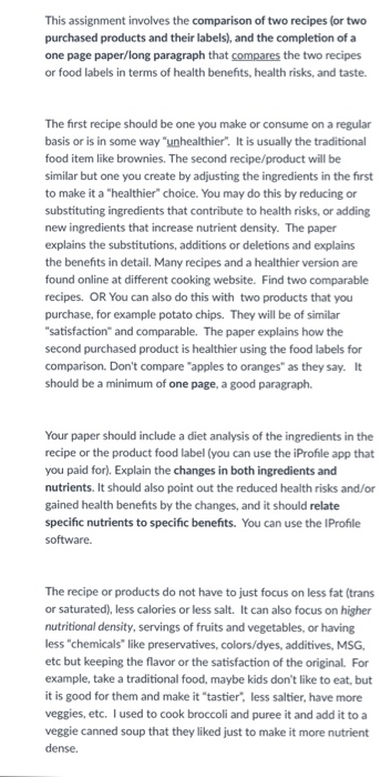 This assignment involves the comparison of two | Chegg.com
